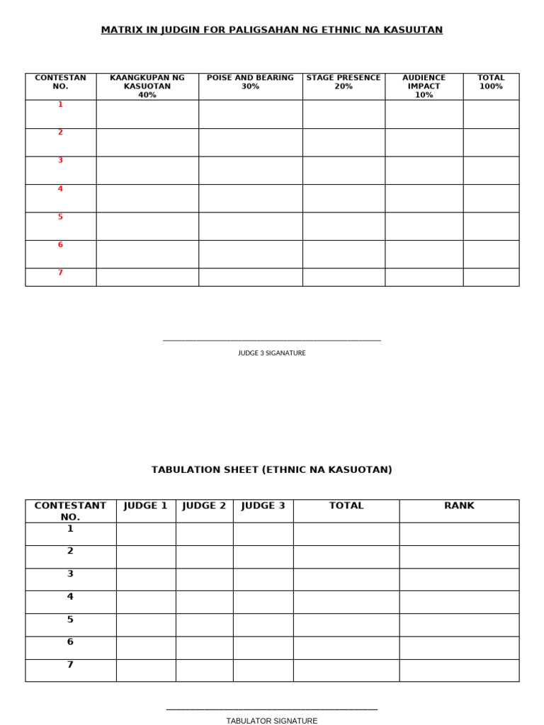 Matrix in Judgin For Poster and Slogan Making Contest | PDF