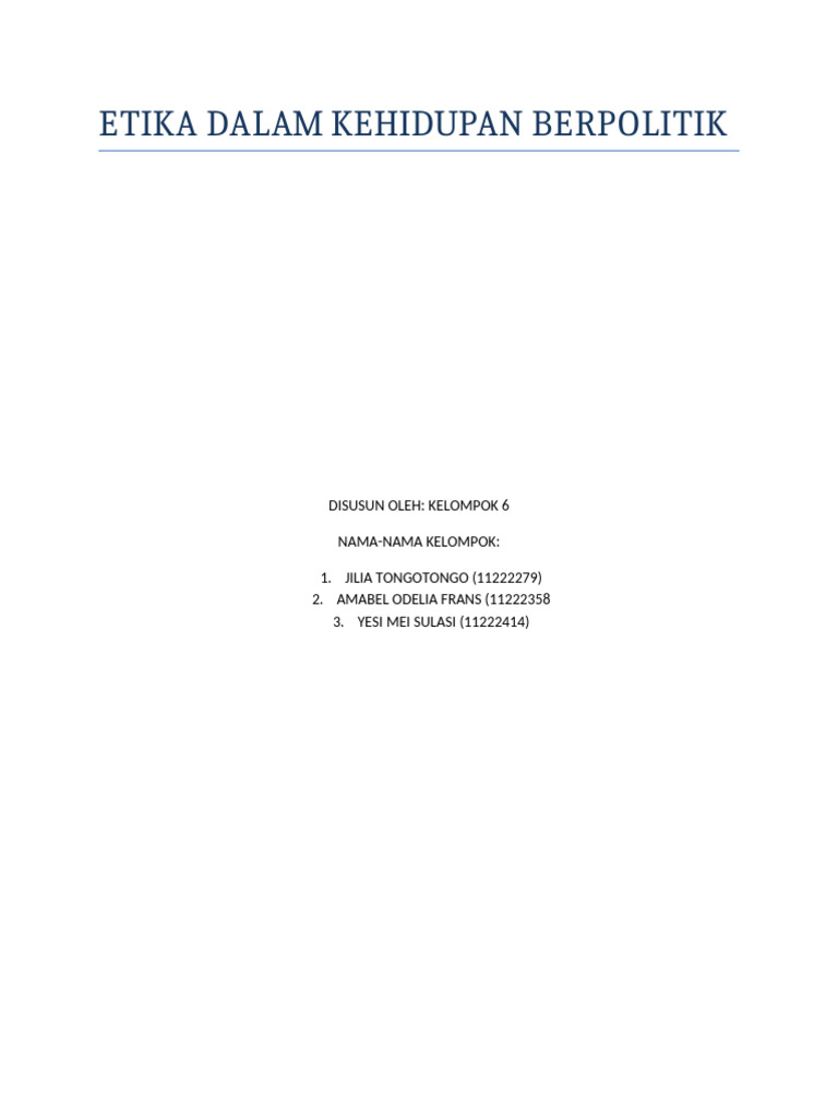 Etika Dalam Kehidupan Berpolitik | PDF