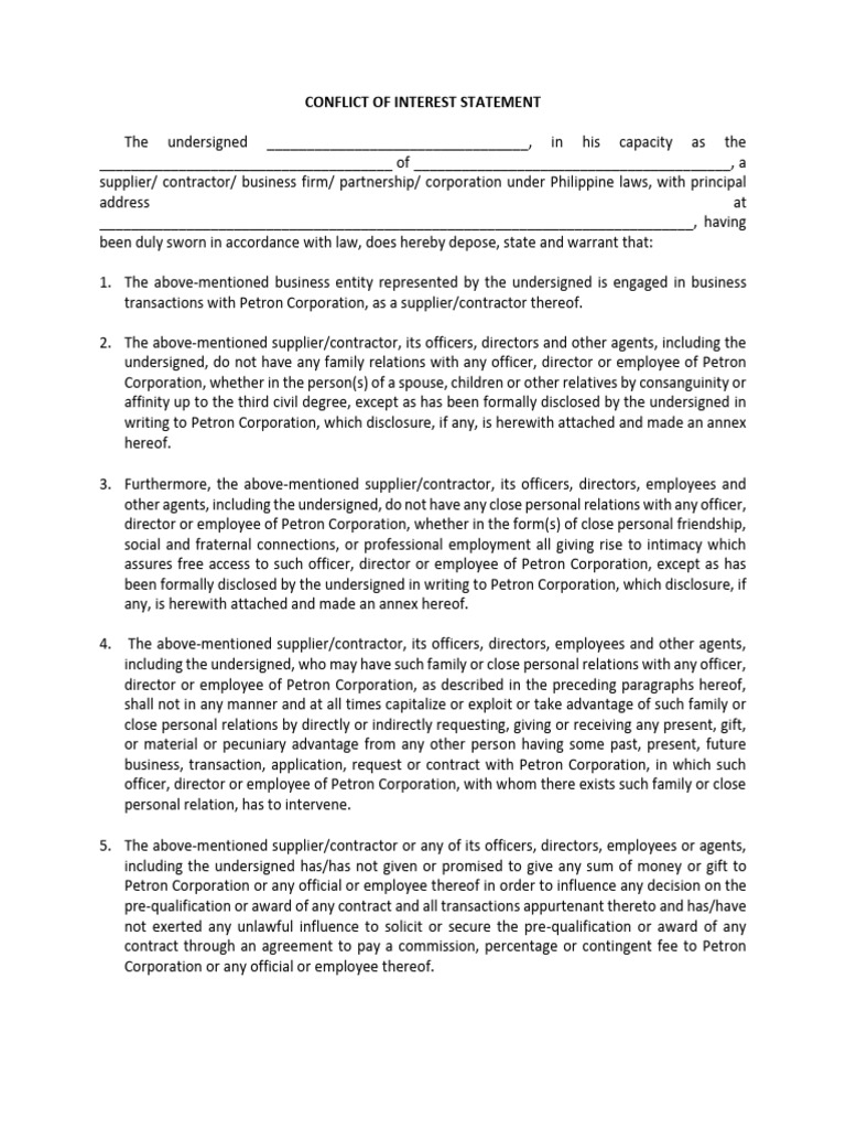 Conflict of Interest Statement | PDF