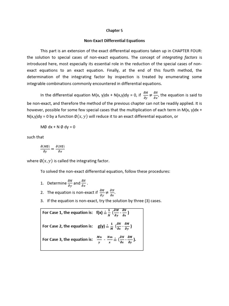 Chapter 5 Non Exact Differential Equations | PDF