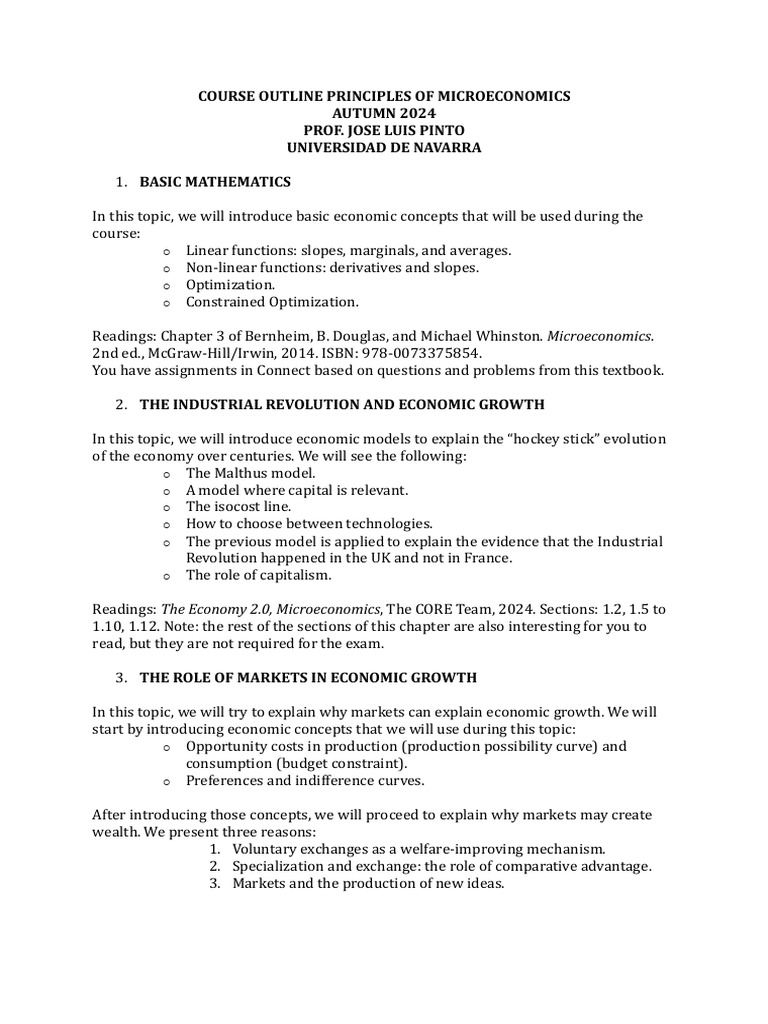 Course Outline Principles of Microeconomics | PDF