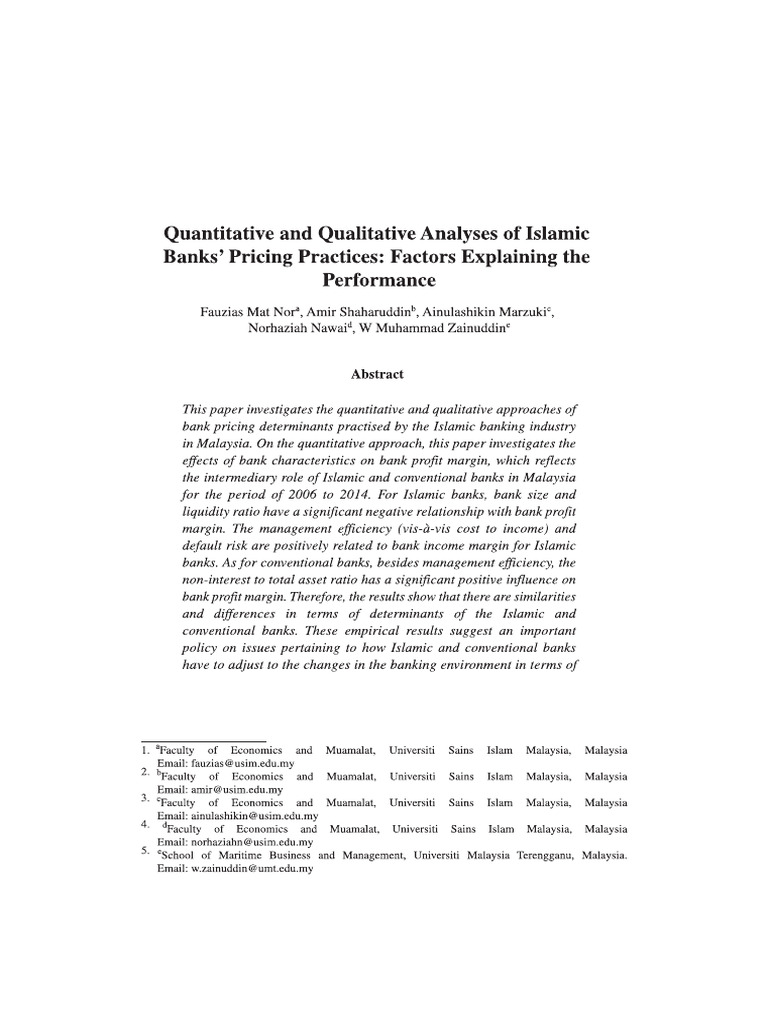 Quantitative and Qualitative Analyses of Islamic Banks' Pricing Practices Factors Explaining The ...