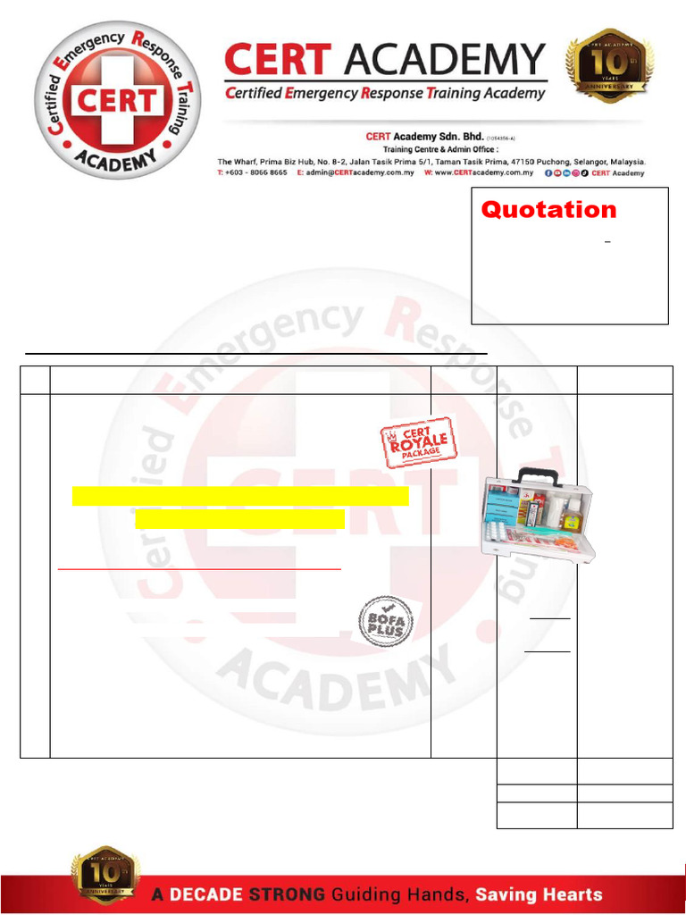 Quotation 0682 - 2 days Basic Occupational First Aid CPR AED Training (KV) for Synergy Marine (M ...