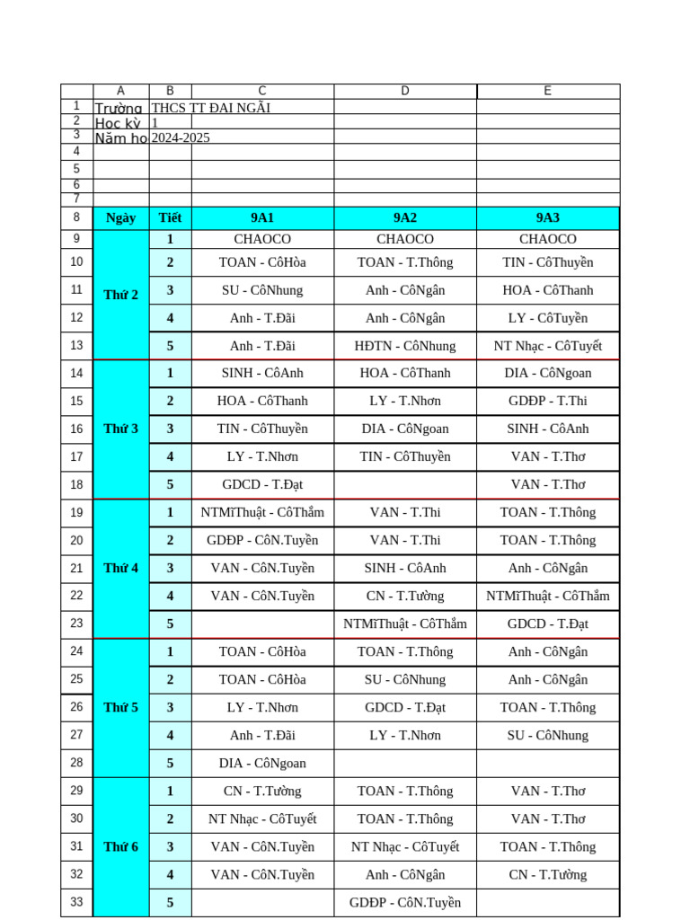 TKB Tuần 1-2024-2025 | PDF