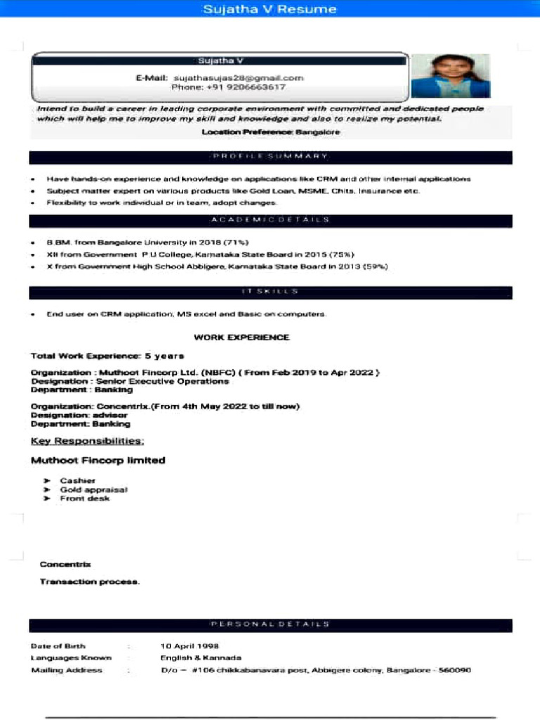 Sujatha Resume | PDF