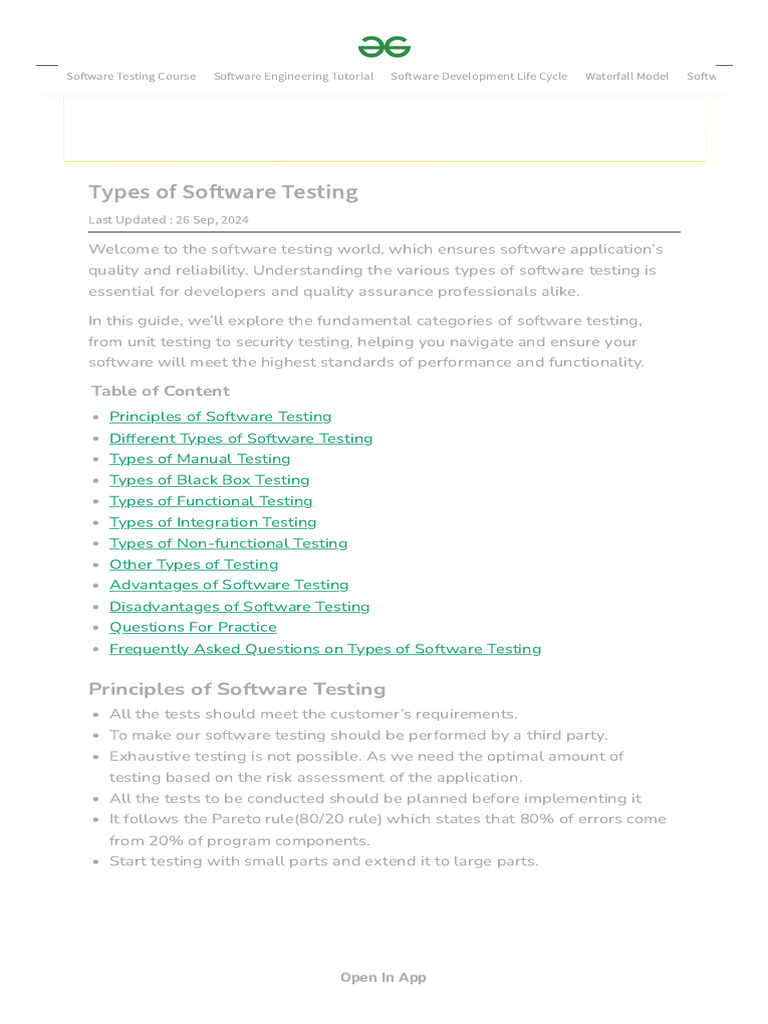 Types of Software Testing | PDF