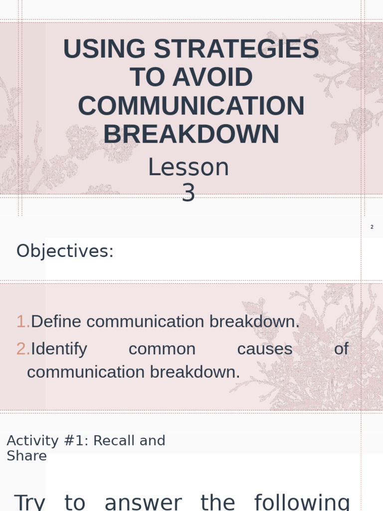 USING STRATEGIES TO AVOID COMMUNICATION BREAKDOWN | PDF