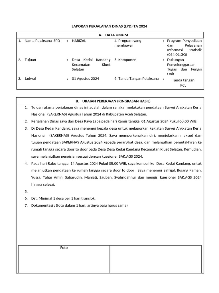 Template-LAPORAN Pemutakhiran - Pendataan SAKERNAS AGS 2024 PPL | PDF