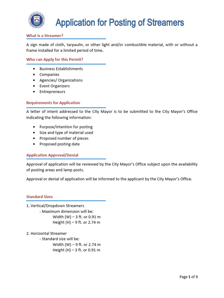 Application For Posting of Streamers | PDF