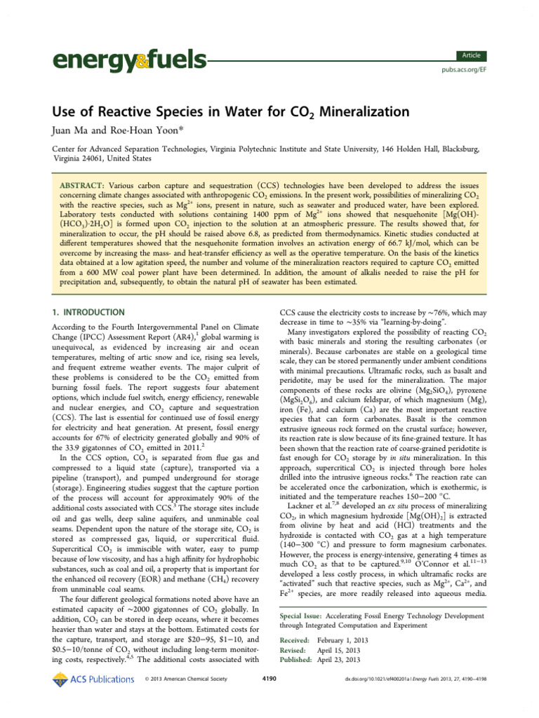 Use of Reactive Species in Water For COsub2sub Mineralization - 2013 ...
