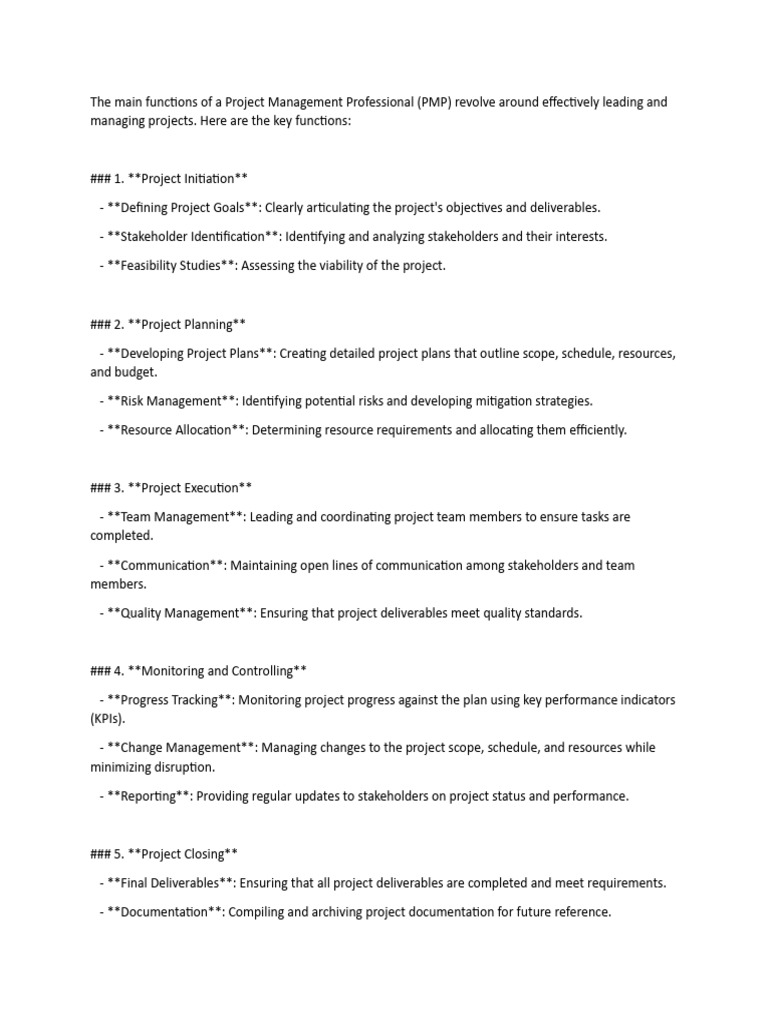 The Main Functions of A Project Management Professional | PDF