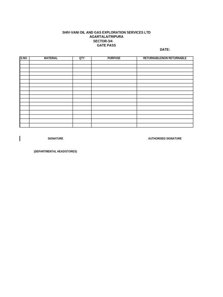 Gate Pass Format | PDF