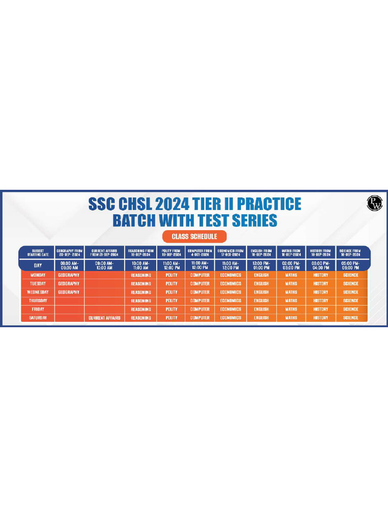 PW Time Table | PDF