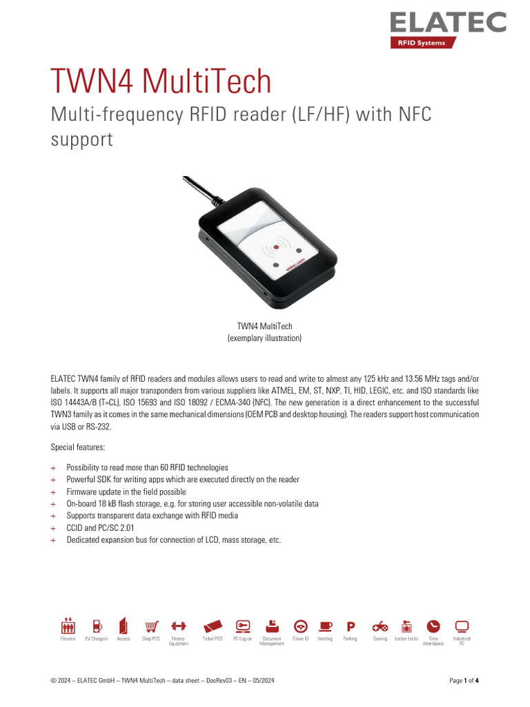 Elatec twn4 Multitech Data Sheet en | PDF
