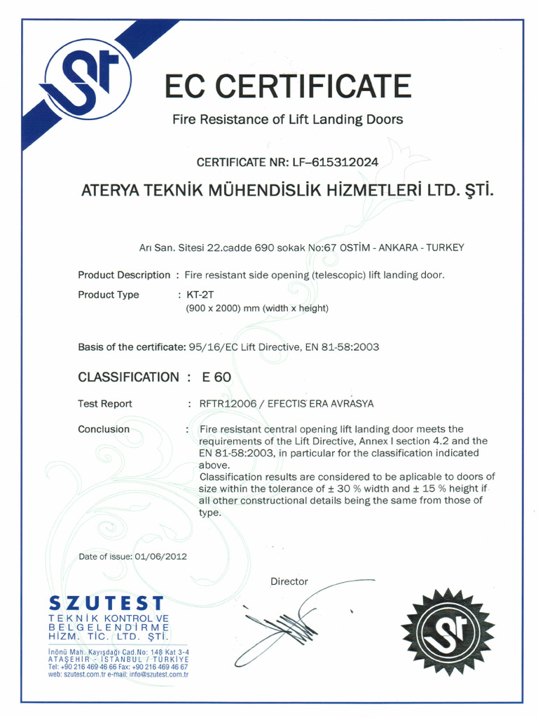 Aterya Kapi Yangina Dayaniklilik KT-2P | PDF