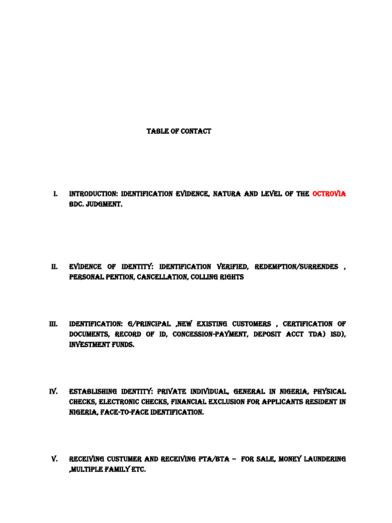 Table of Contact OCTROVIA KYC 2 | PDF