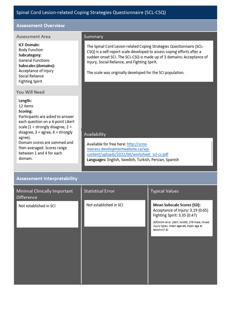 Clinician Summary SCL CSQ 1 | PDF | Self Report Study | Self-Improvement