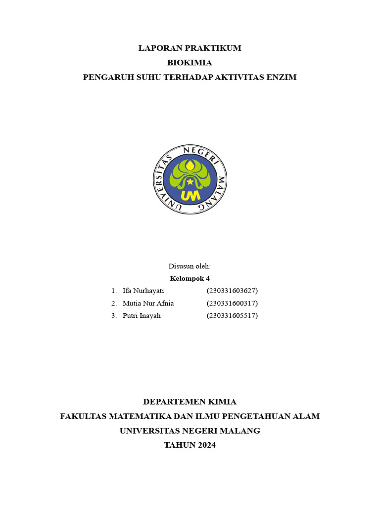 Laporan Praktikum Biokimia Pengaruh Suhu Terhadap Aktivitas Enzim ...