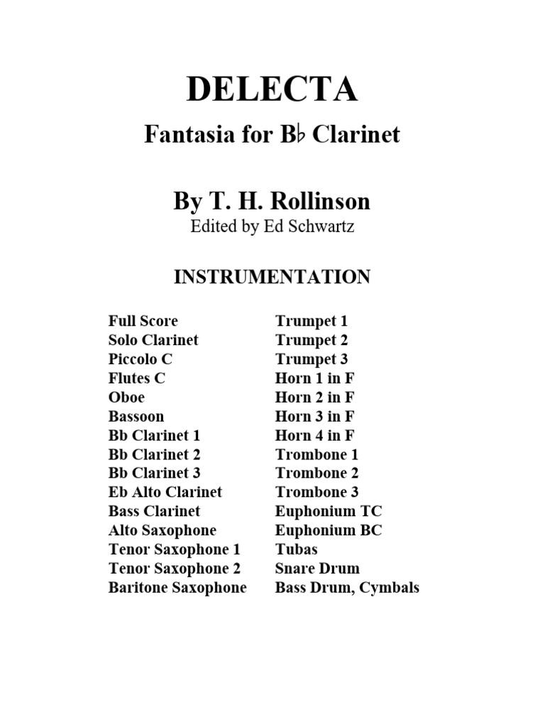 Delecta Fantasia BB Solo Clarinet T. H. Rollinson | PDF