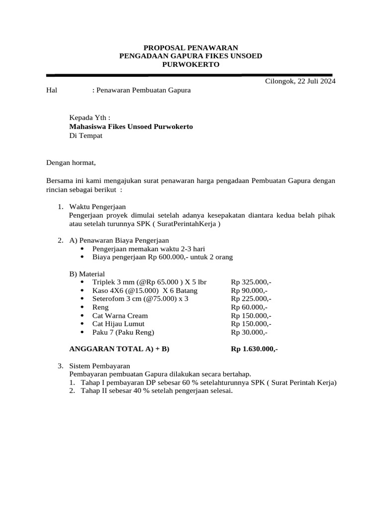 Proposal Penawaran Gapura Barjo | PDF
