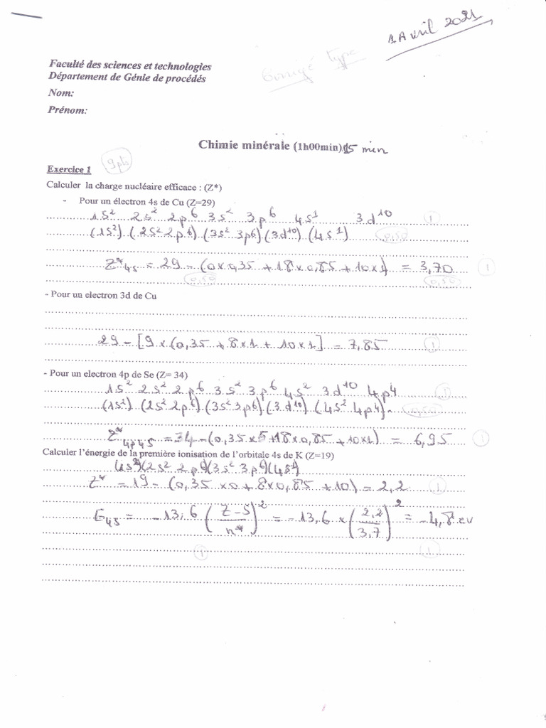 Modèle Examen NS4 2024 PDF | PDF | Sciences physiques | Chimie