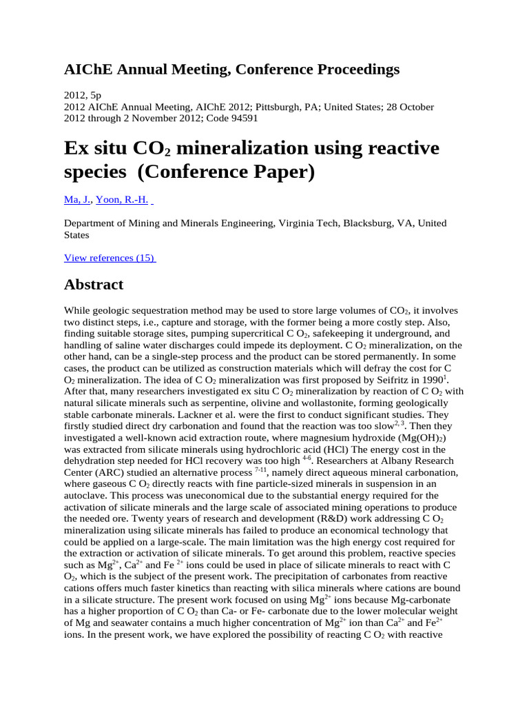 Ex Situ CO2 Mineralization Using Reactive Species | PDF