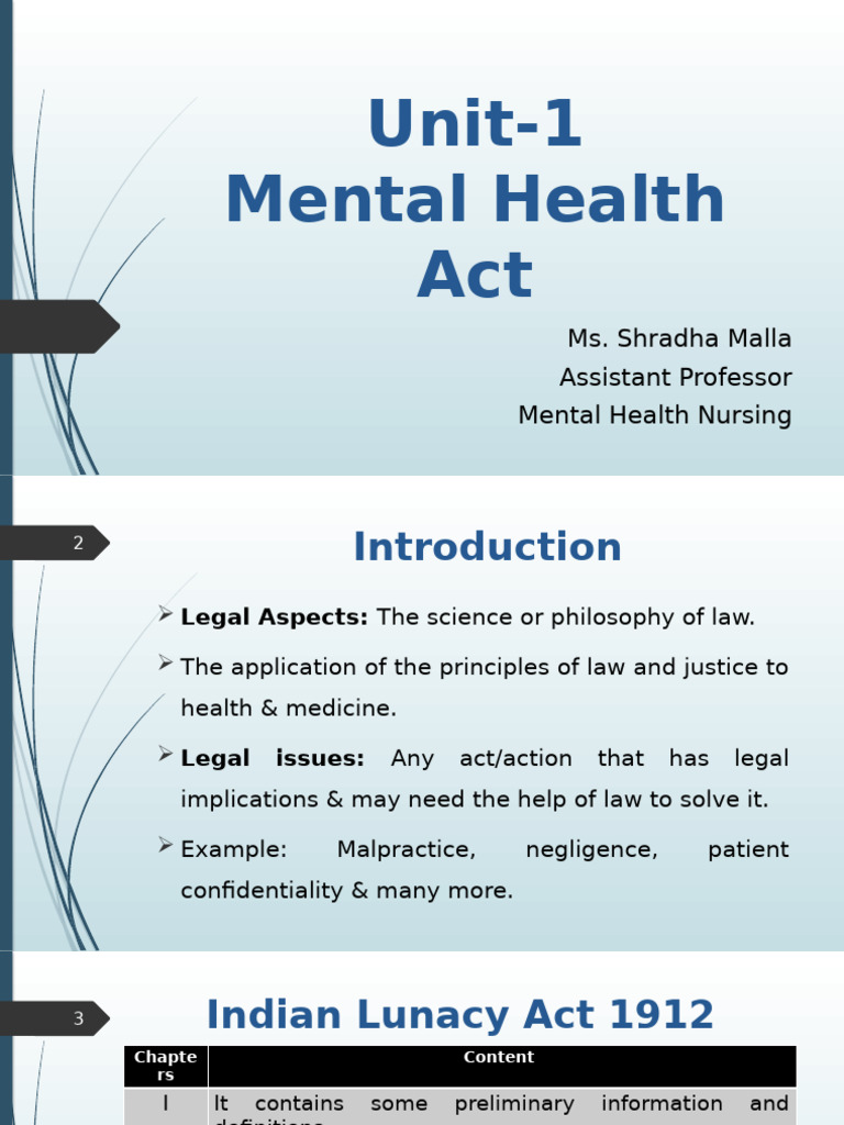 Unit 1 - Mental Health Act | PDF
