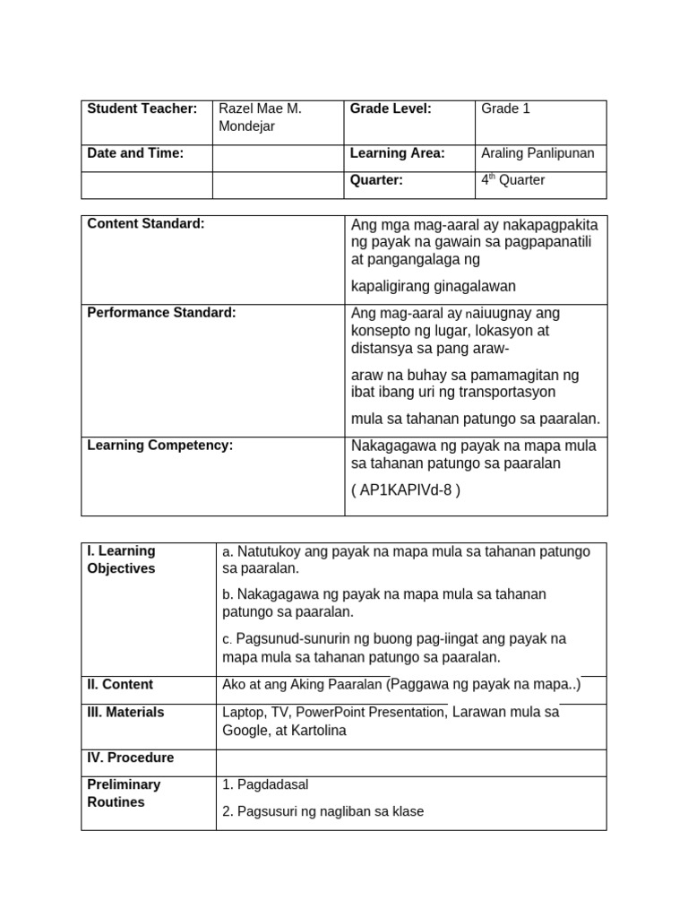 Lesson Plan in Educ 108 Mondejar 1 | PDF