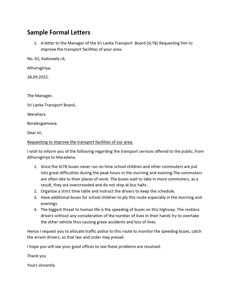 Sample Formal Letters | PDF