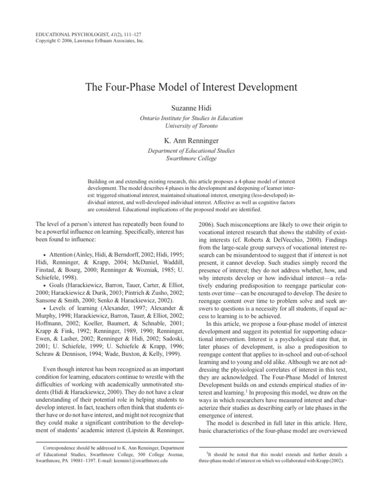 The Four Phase Model of Interest Develop | PDF