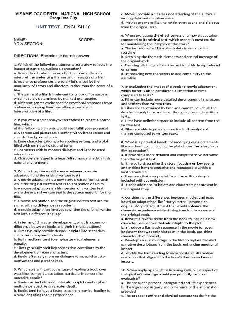 Unit Test First Q | PDF