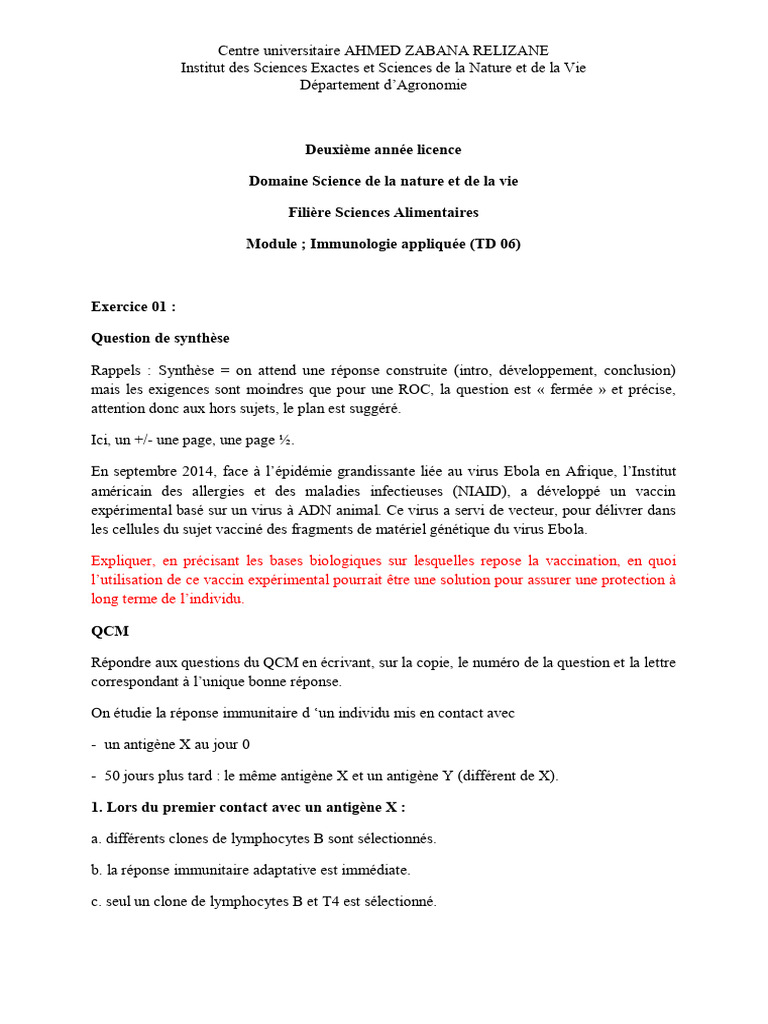 TD6 Immunologie | PDF