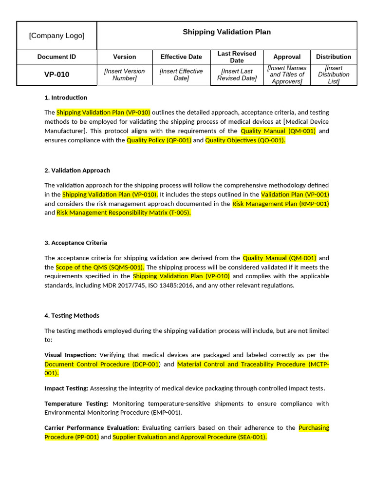 VP-010 Shipping Validation Plan | PDF