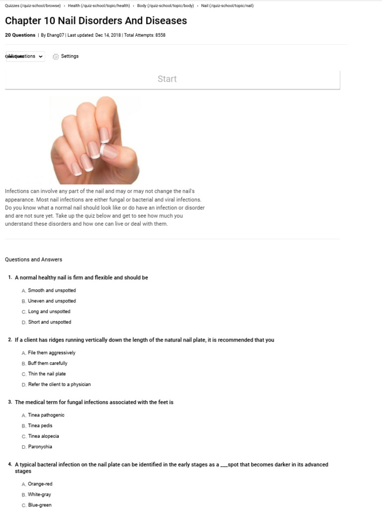 Chapter 10 Nail Disorders and Diseases - ProProfs Quiz | PDF | Nail ...