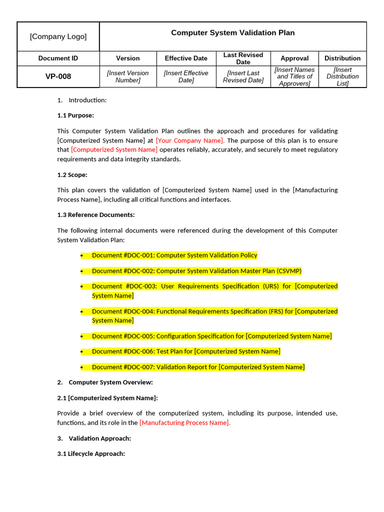 VP-008 Computer System Validation Plan | PDF