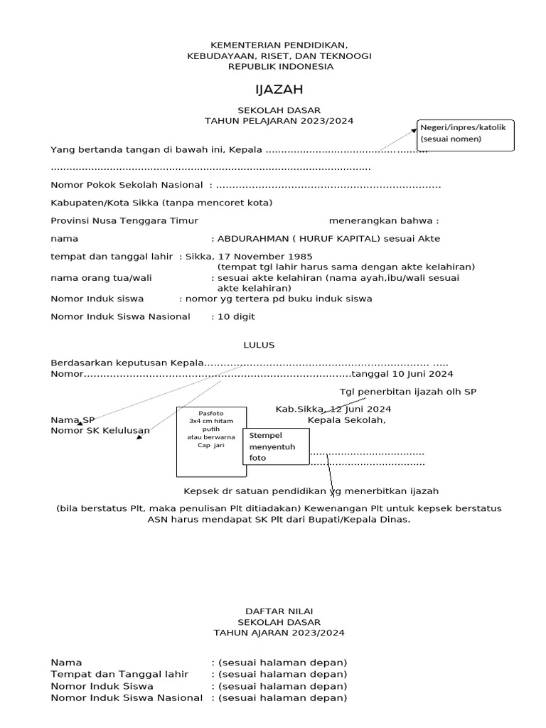CONTOH Ijazah 2024 | PDF