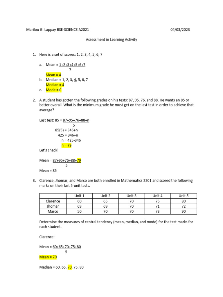 Lappay Central Tendency | PDF