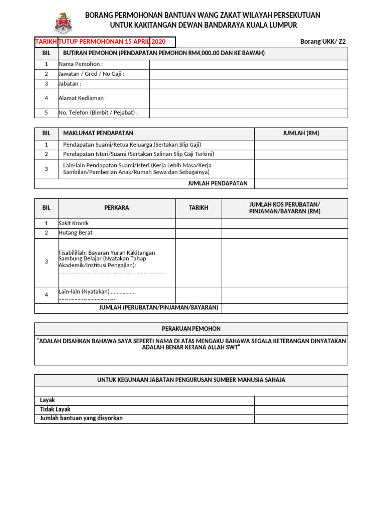 Borang Zakat Fisabilillah DLL | PDF