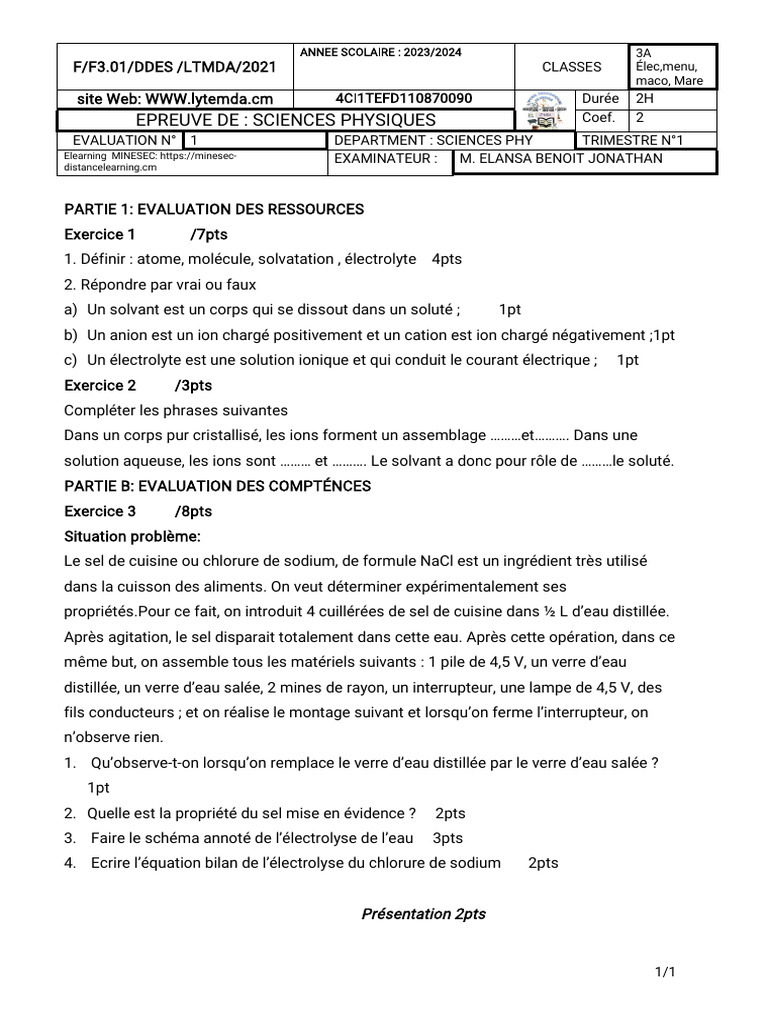 Eval1 3a SC Phy | PDF