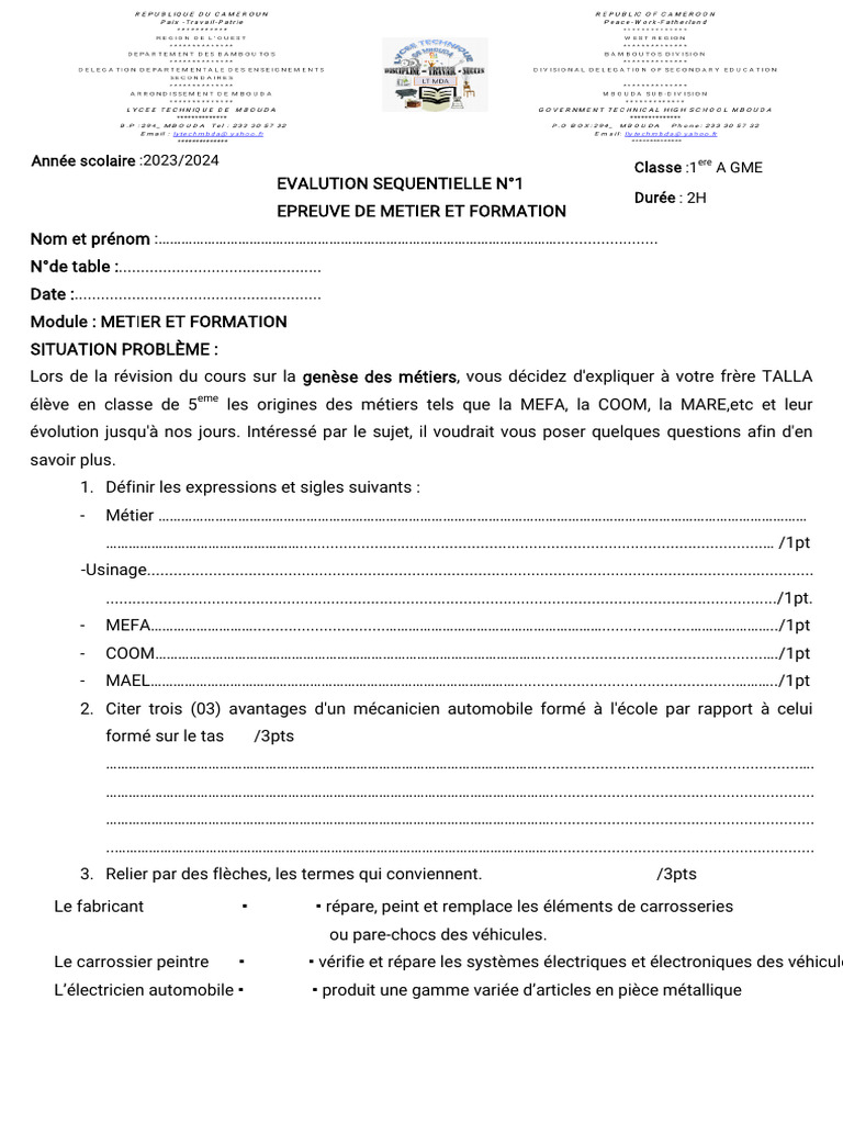 Eval N°1 Met Et Form | PDF