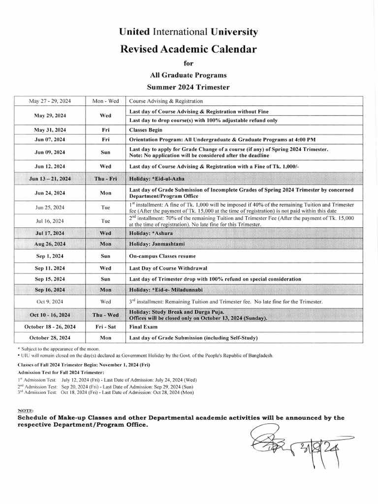 Academic-Calendar Graduate 242 Revised 31.08.2024 | PDF