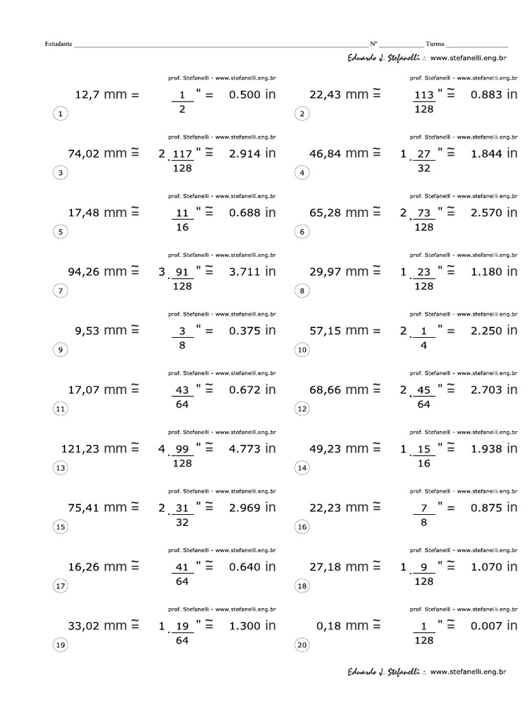 Conversao Transformacao Polegada Milesimal Milimetro Polegada ...