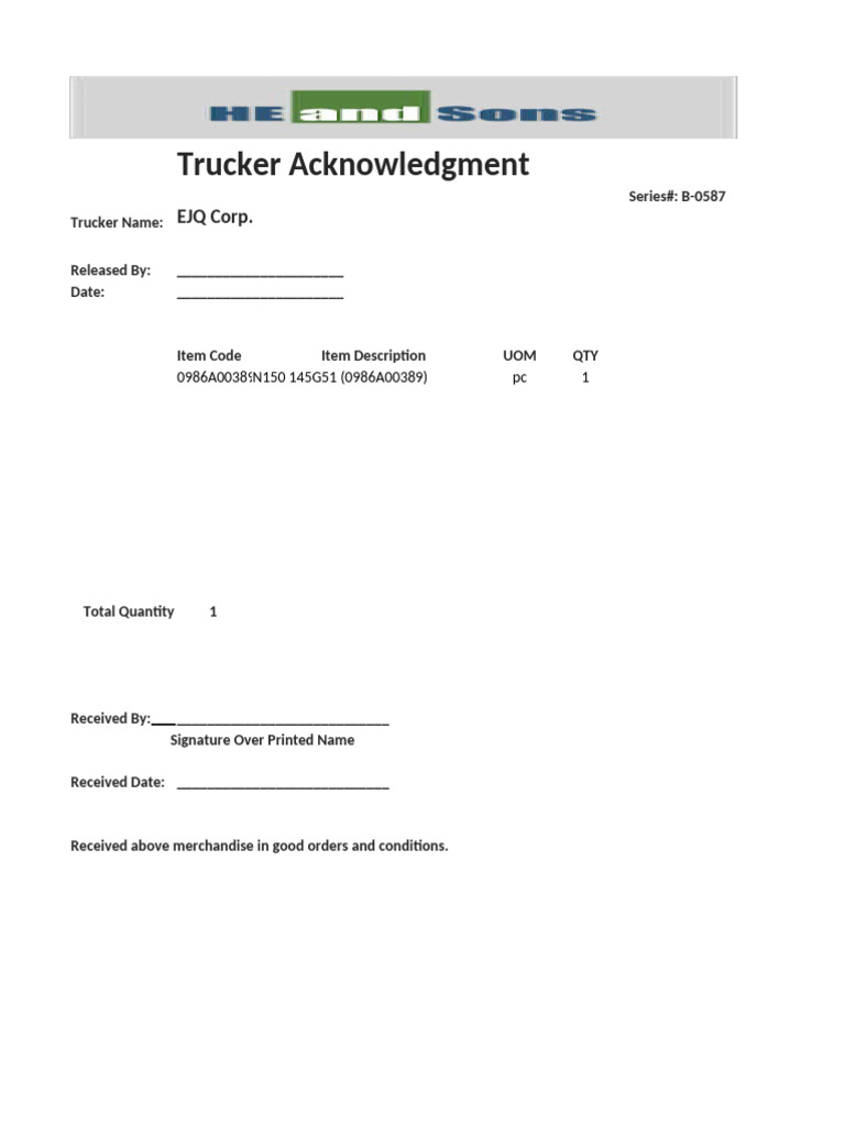 Trucker Acknowledgement | PDF