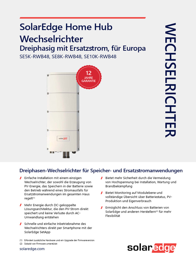 Datenblatt - Wechselrichter - SE5-10K-RWB48 Home Hub | PDF