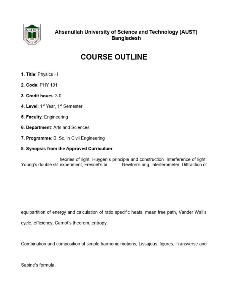 Course Outline PHY 101 | PDF