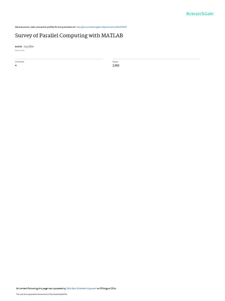 Survey of Parallel Computing With MATLAB 2 | PDF