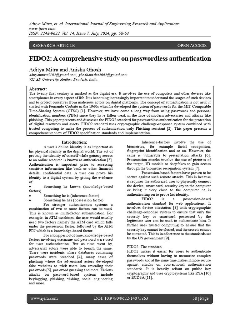 FIDO2: A Comprehensive Study On Passwordless Authentication: Aditya ...