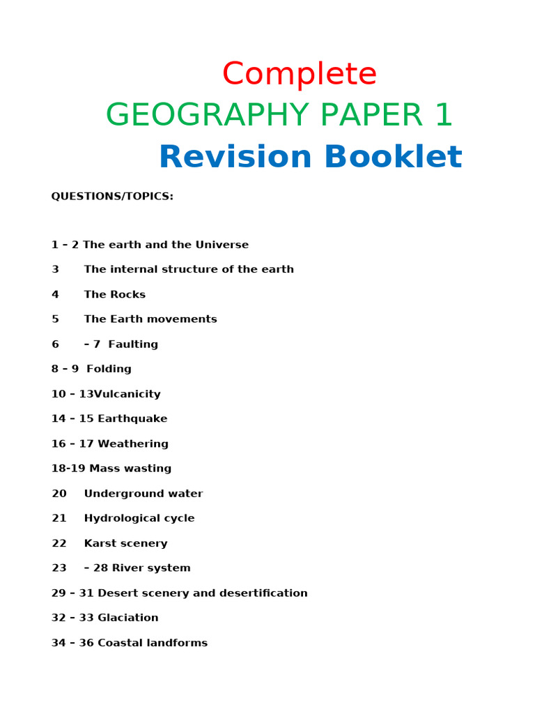 Geography Paper 1 Revision Booklets | PDF
