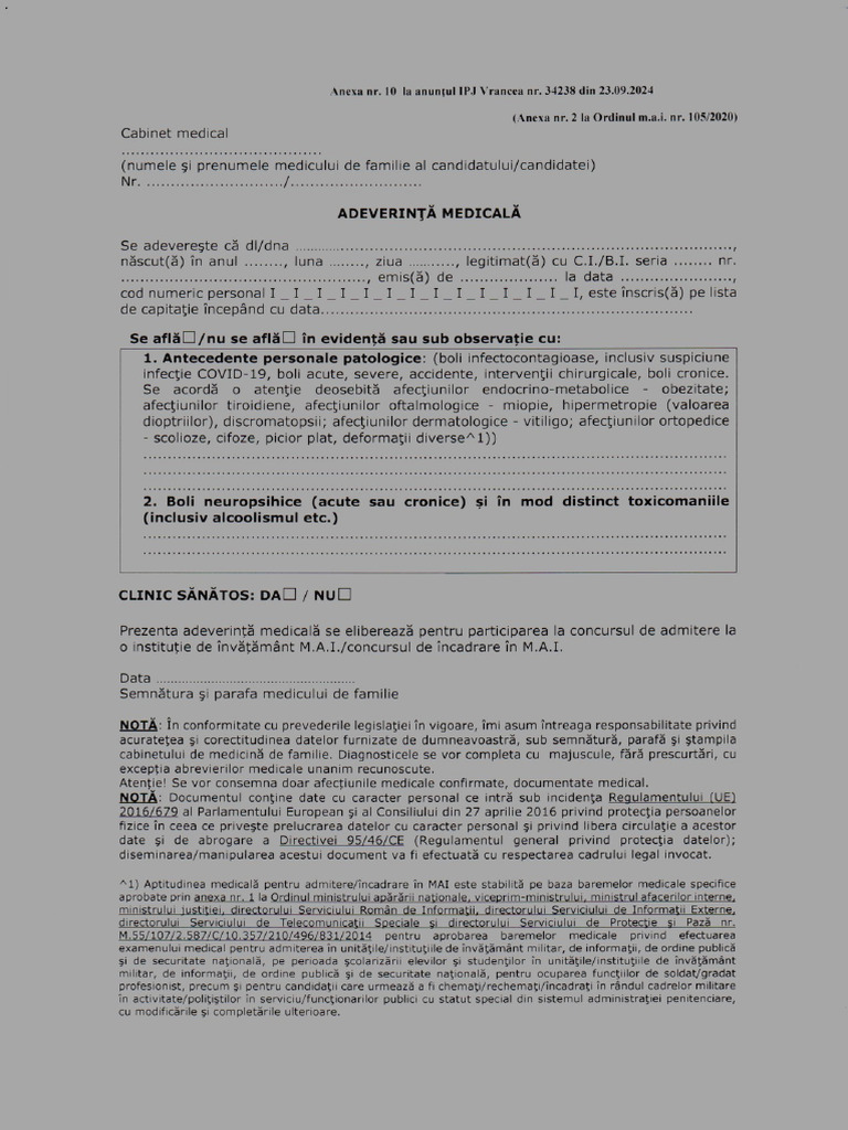 Anexa 10 Adeverinta Medicala Si Consintamant Informat | PDF