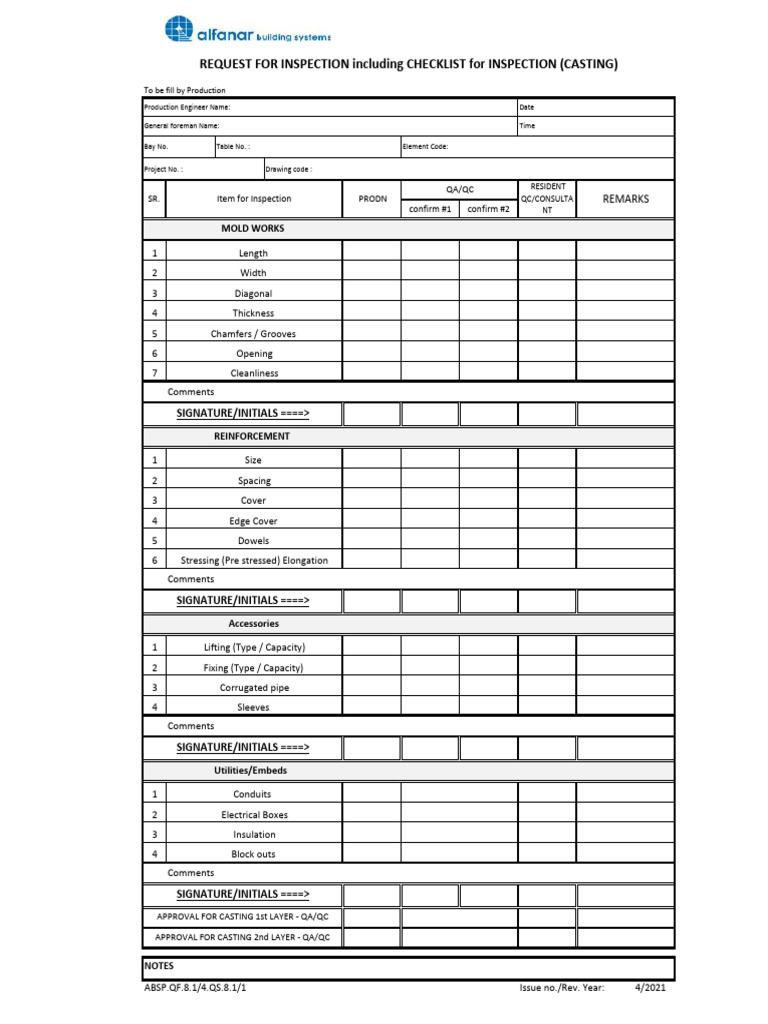 Attachments - Production - Inspection Checklist | PDF
